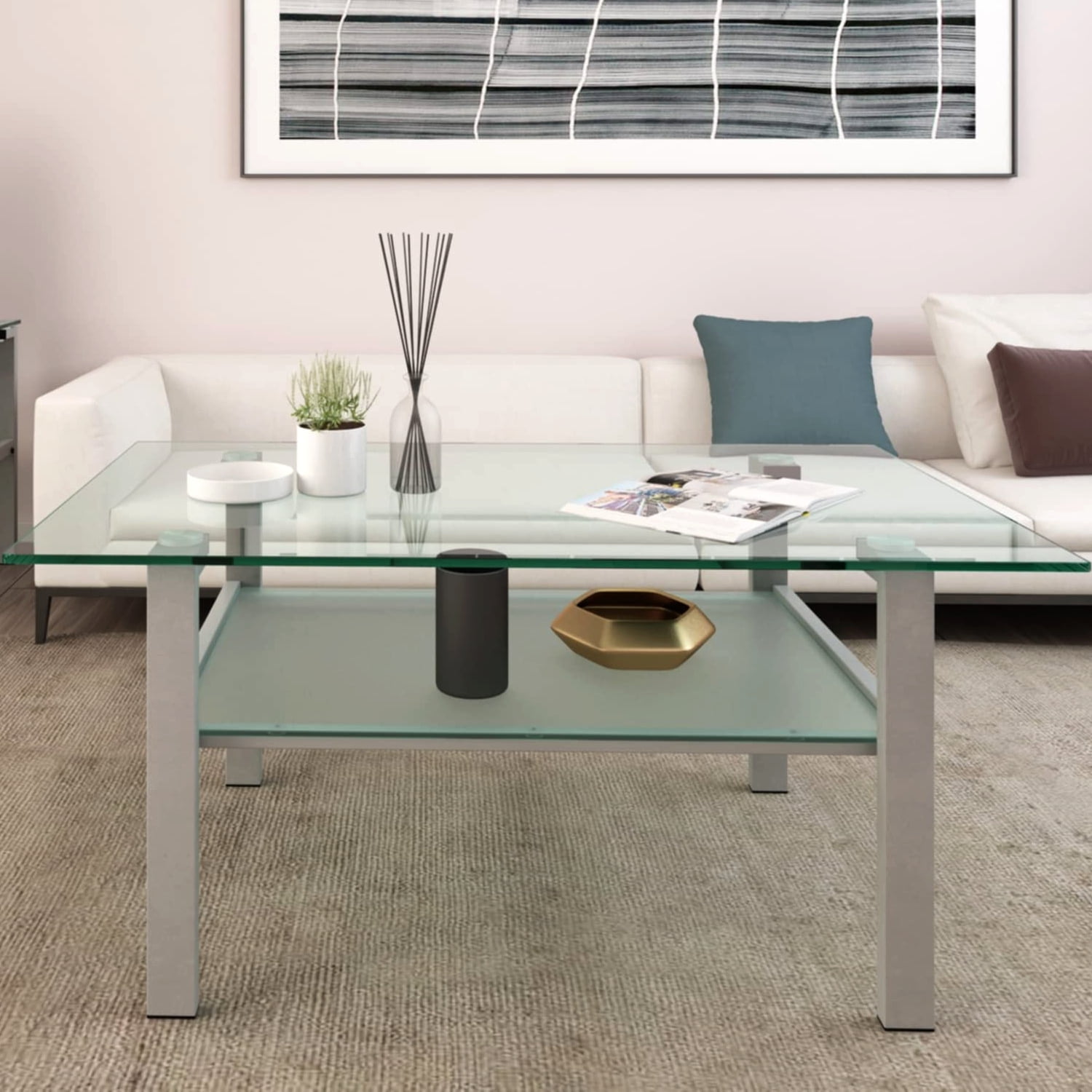 Buy LAUSATEK 2-Tier Glass Coffee Table Modern Center Coffee Table with ...