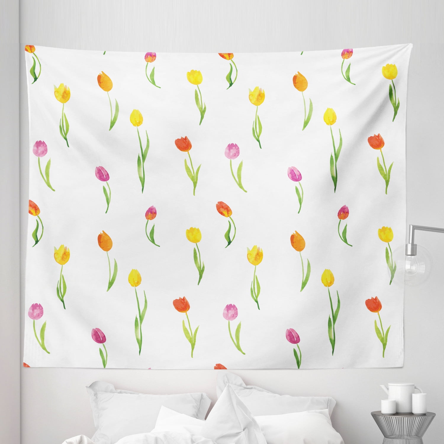 Colorful Tapestry, Colorful Tulips Pattern Country Style Floral Design ...