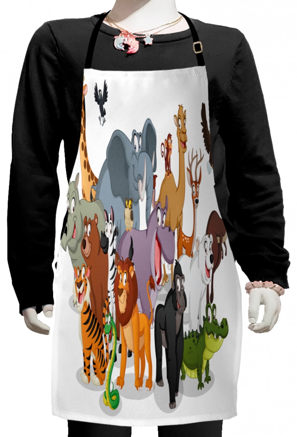 Animals Kids Apron, Group of Cheerful Cartoon Woodland Fauna on Plain ...