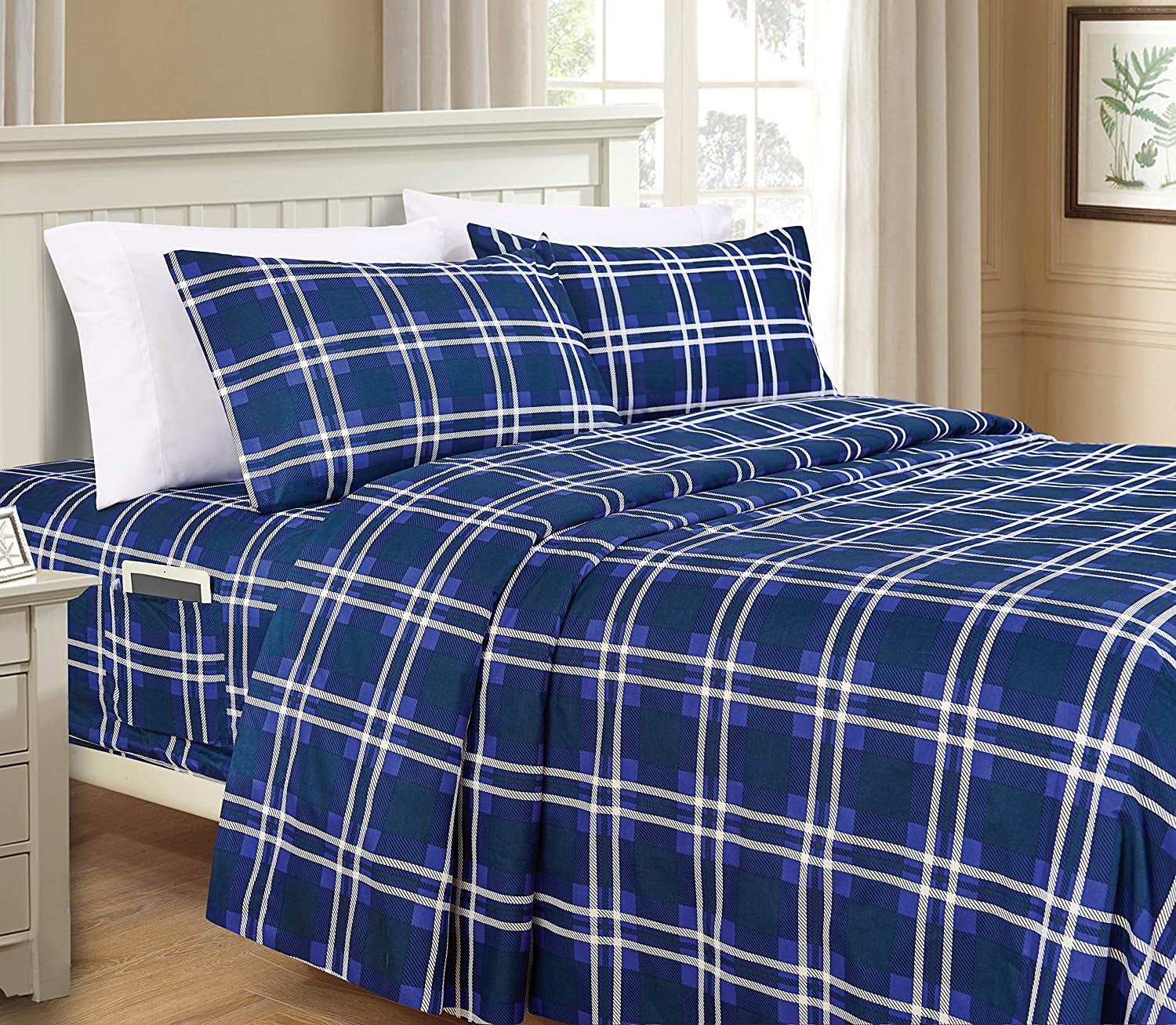 Mocassi Plaid 6-Piece Sheet Set, 1500 Thread Count Deep Pocket Fitted ...