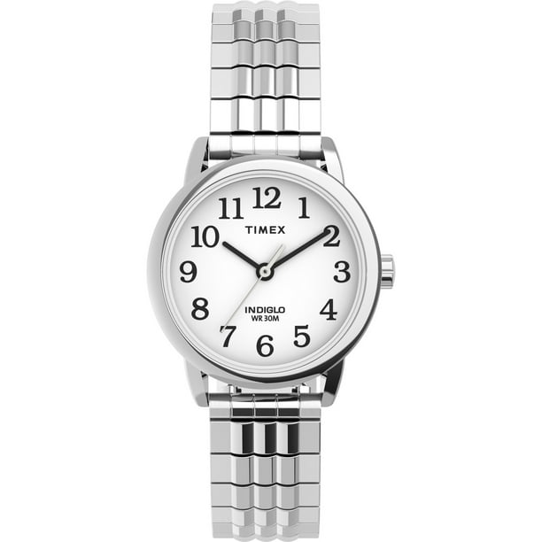 Timex Women's Easy Reader Silver/White 25mm Perfect Fit Casual Watch ...
