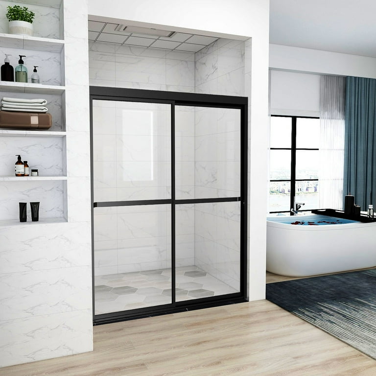 Matte Black Semi-Frameless Bypass Sliding Shower Door Bed, 48% OFF