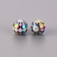 200 pc Electroplate Glass Beads Round with Grid Pattern Multi-color ...
