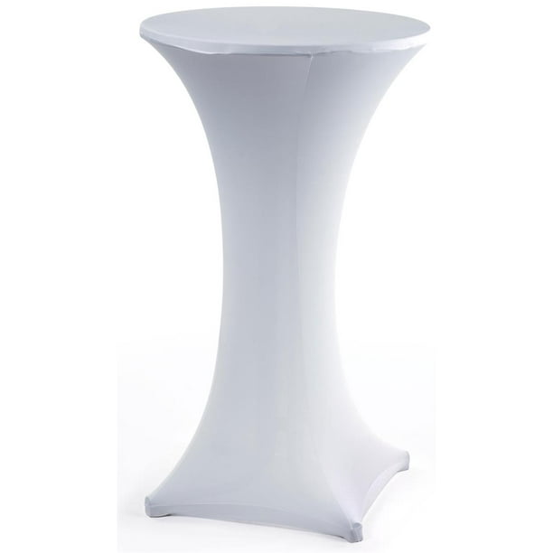 27-1/2" Round Highboy Table with Stretch Fabric Tablecloth, 47-3/8"h ...