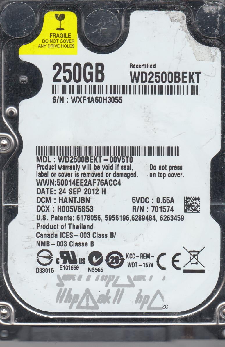 WD2500BEKT-00V5T0, DCM HANTJBN, Western Digital 250GB SATA 2.5 Hard ...