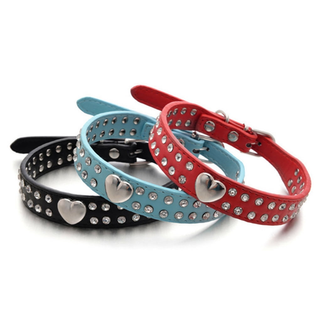 Click here for Pitrice Rhinestones Crystal Heart Pu Leather Pet C... prices