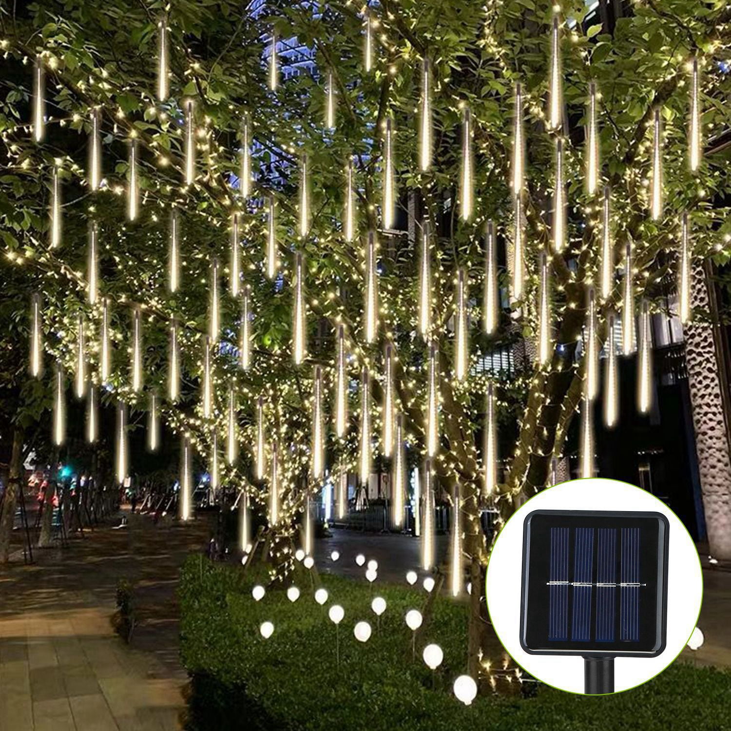 144LED Solar Meteor Shower String Lights, 30cm Waterproof Xmas ...