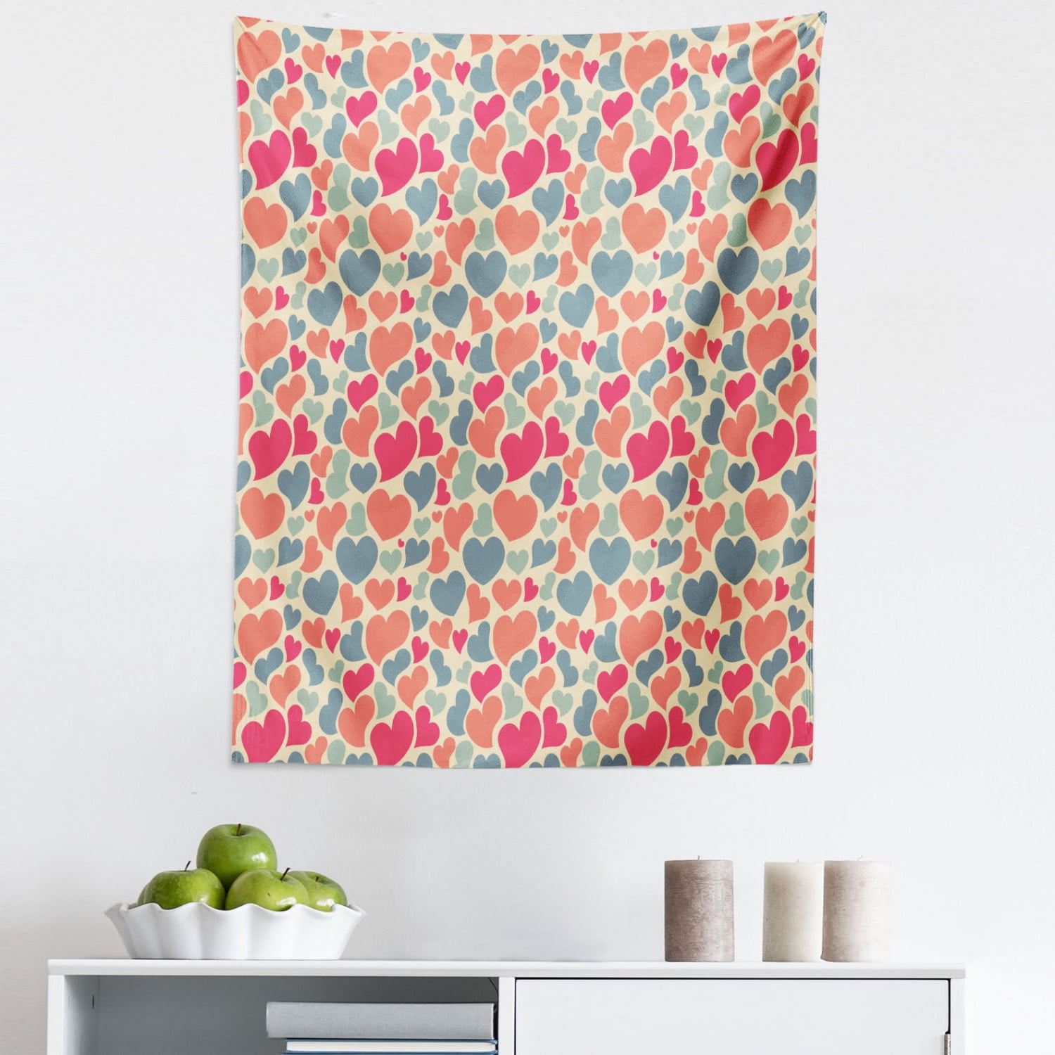 Love Tapestry, Rhythmic Colorful Abstract Hearts Pattern on Muted Tones ...