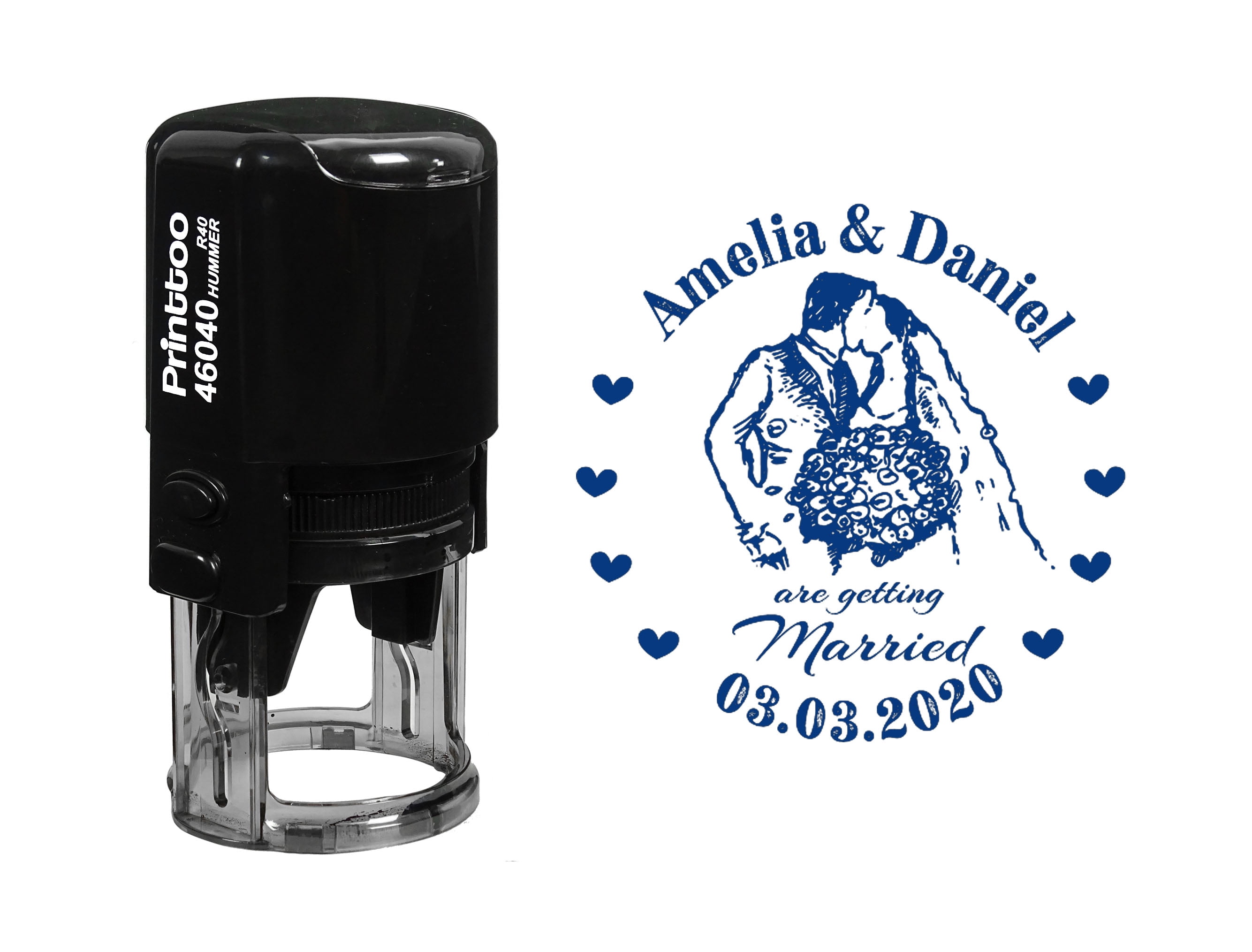 Printtoo Personalized Heavy Duty Blue Self Inking Wedding Favor Round ...