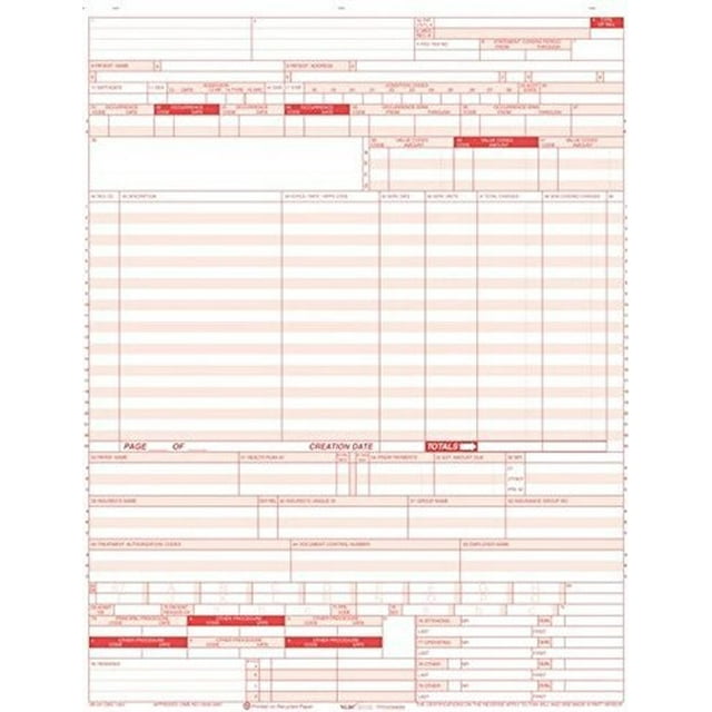 UB-04 Hospital Claim Form Laser-Cut Sheet (1,000/case) - Walmart.com