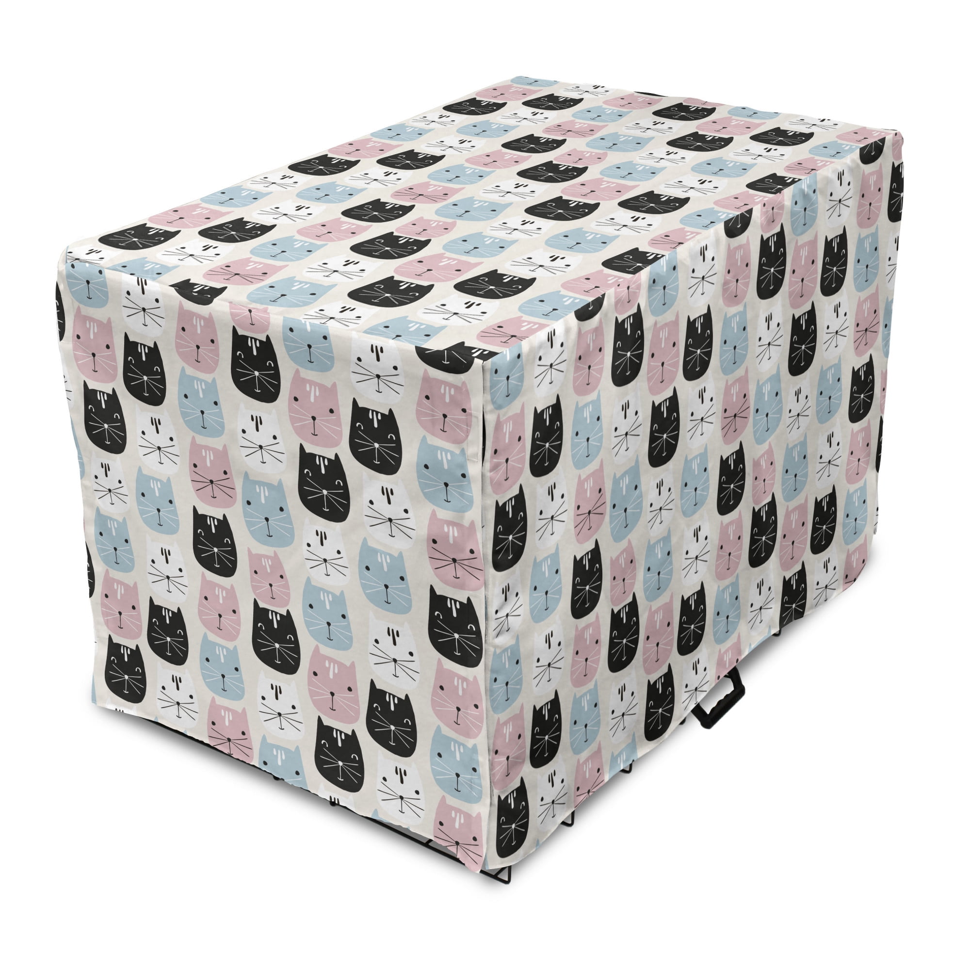 Cat Dog Crate Cover, Doodle Kitten Portraits Pets Meow Paws Cartoon ...
