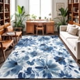 Abstract Floral Area Rugs 3x5ft Deep Blue Watercolor Daisies Texture ...