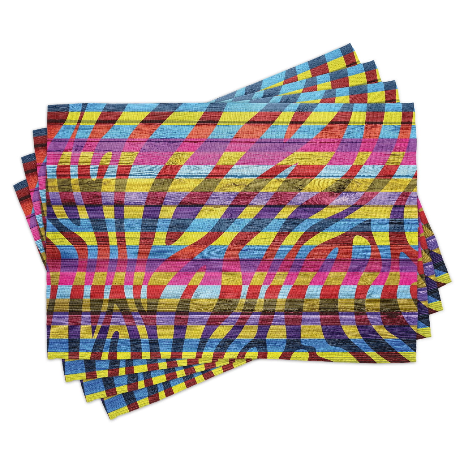 Zebra Print Placemats Set of 4 Vibrant Colored Zebra Print on Wooden ...