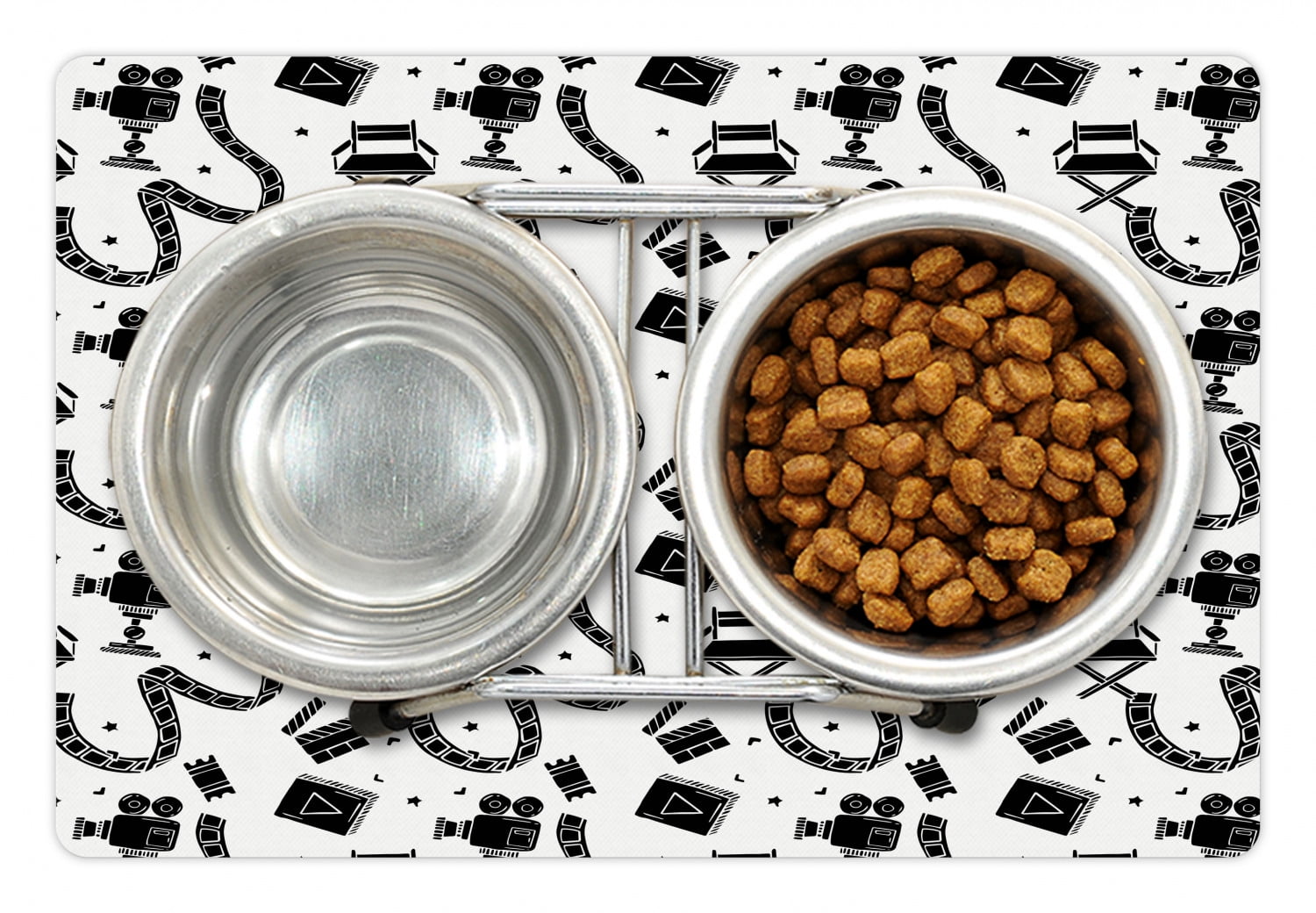 Old Hollywood Pet Mat for Food and Water, Cartoon Style Doodle Movie ...