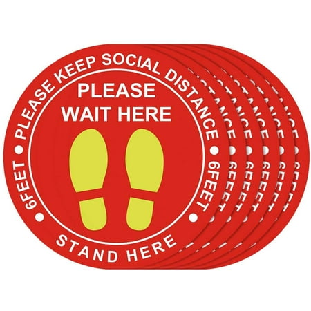 Merek 30 Pcs Social Distancing Floor Stickers 8" Red Stand Here Floor ...