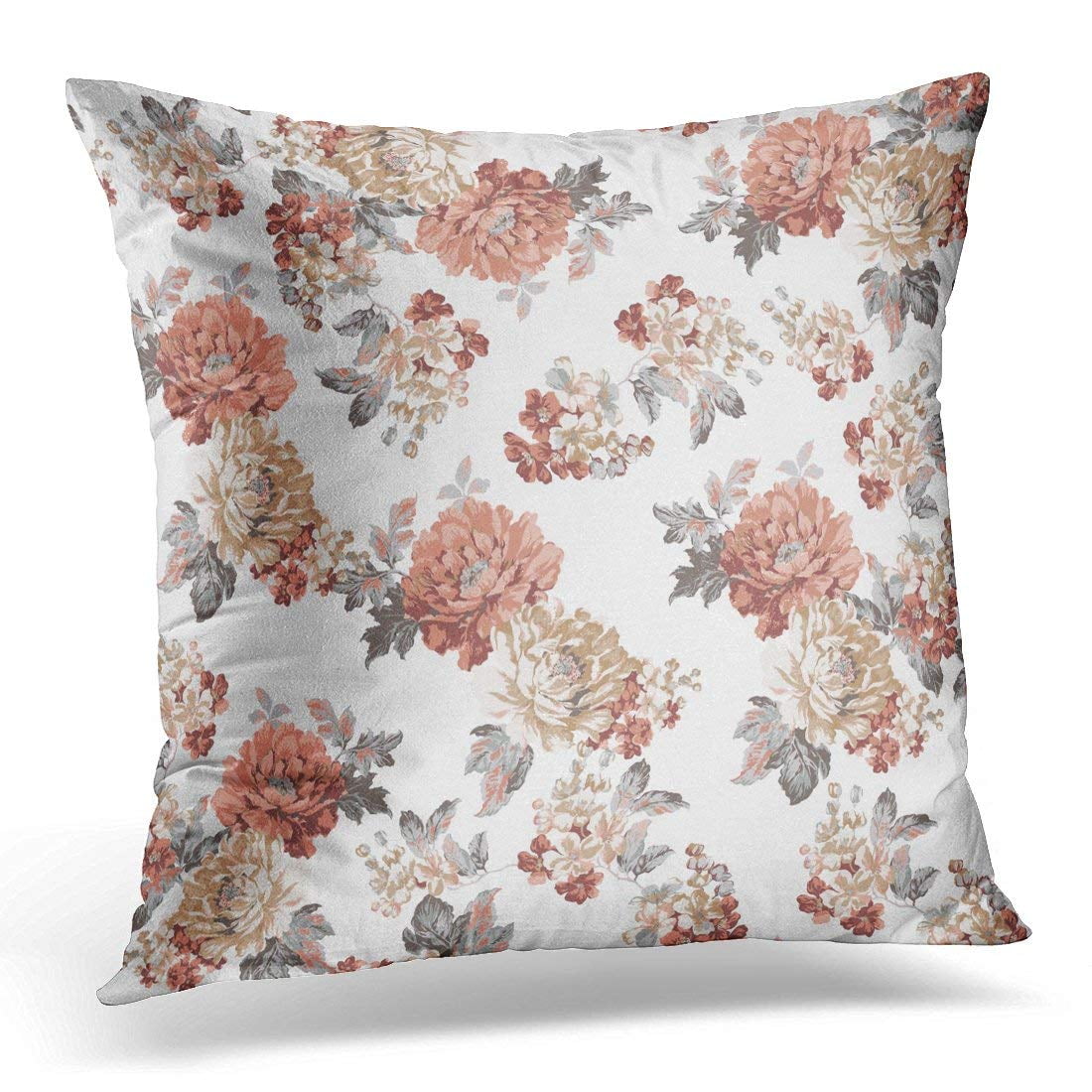 USART Beige Floral with Big Colored Flowers in Retro Style Gray Rose ...