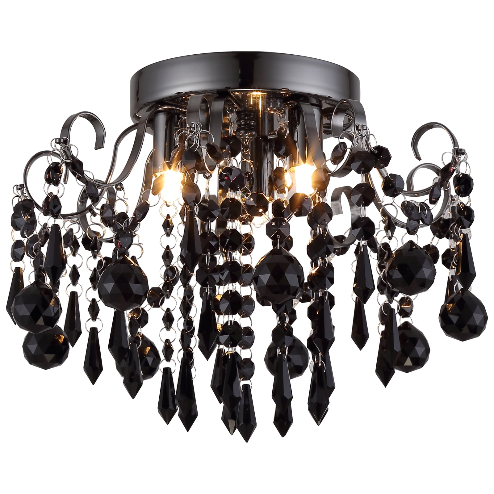 Q&S Crystal Ceiling Light Fixture, Small Flush Mount Chandelier, 3 ...