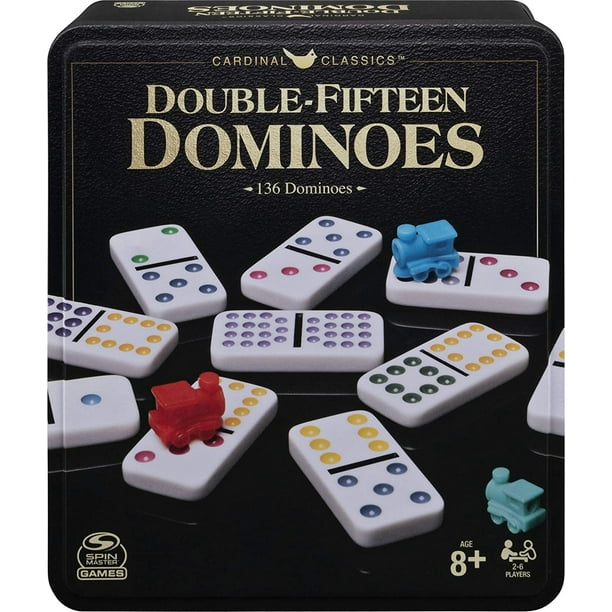 Double Fifteen Dominoes Set in Storage Tin, para familias y niños de 8 ...
