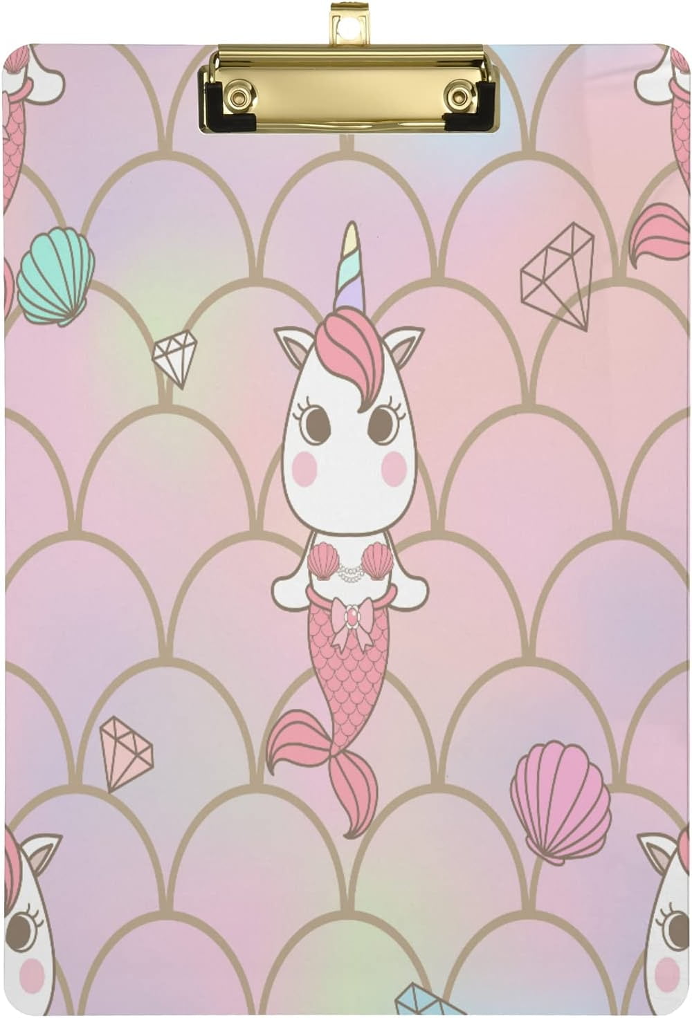 FMSHPON Cute Unicorn Mermaid Pink Ocean Sea Clipboard Hardboard Wood ...
