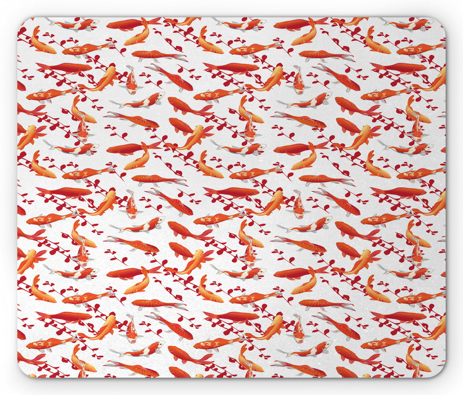 Fish Mouse Pad, Japanese Traditional Aquatic Creatures with Leaves ...