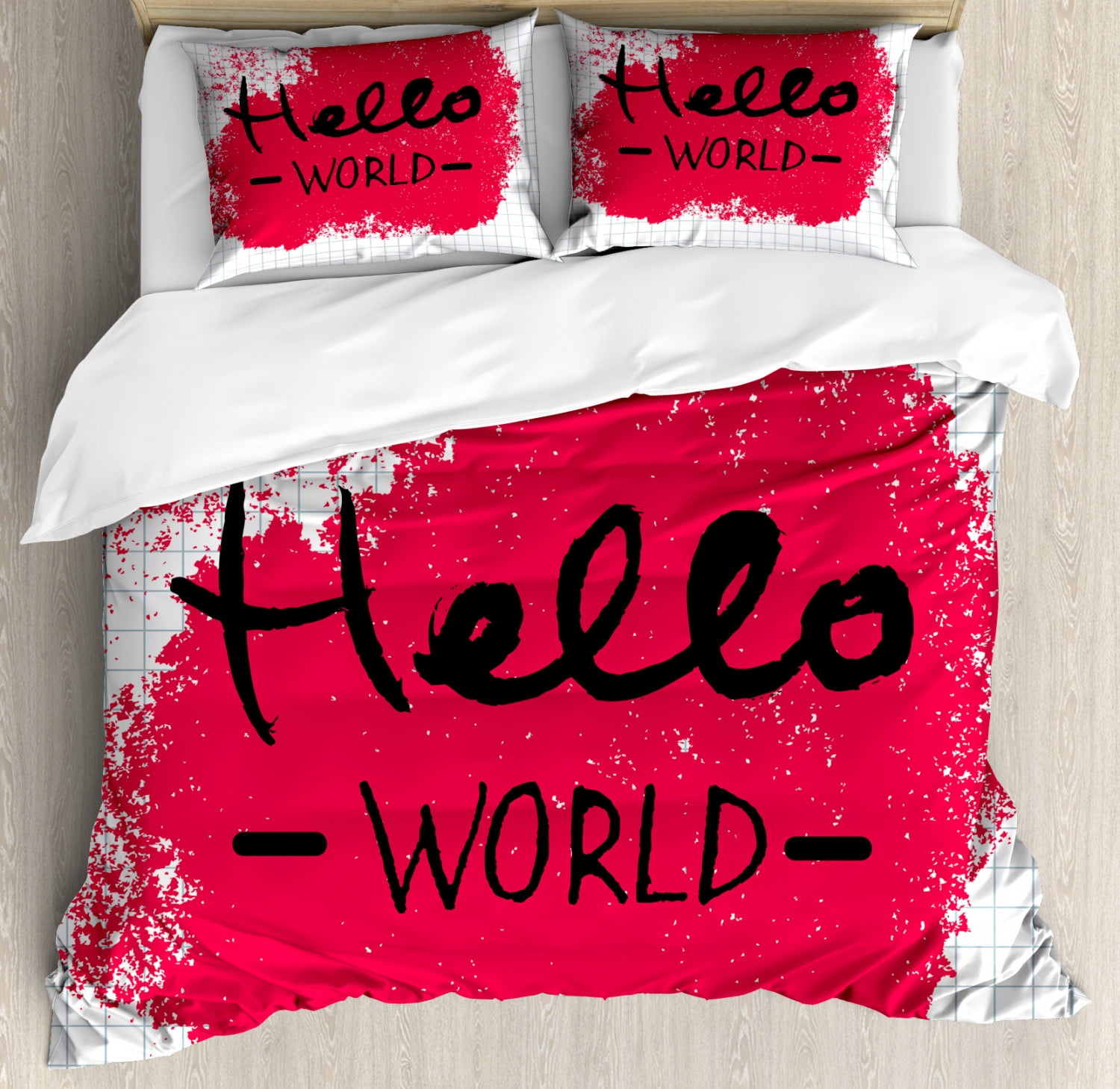 Hello World Duvet Cover Set Queen Size, Hand Written Calligraphy on ...