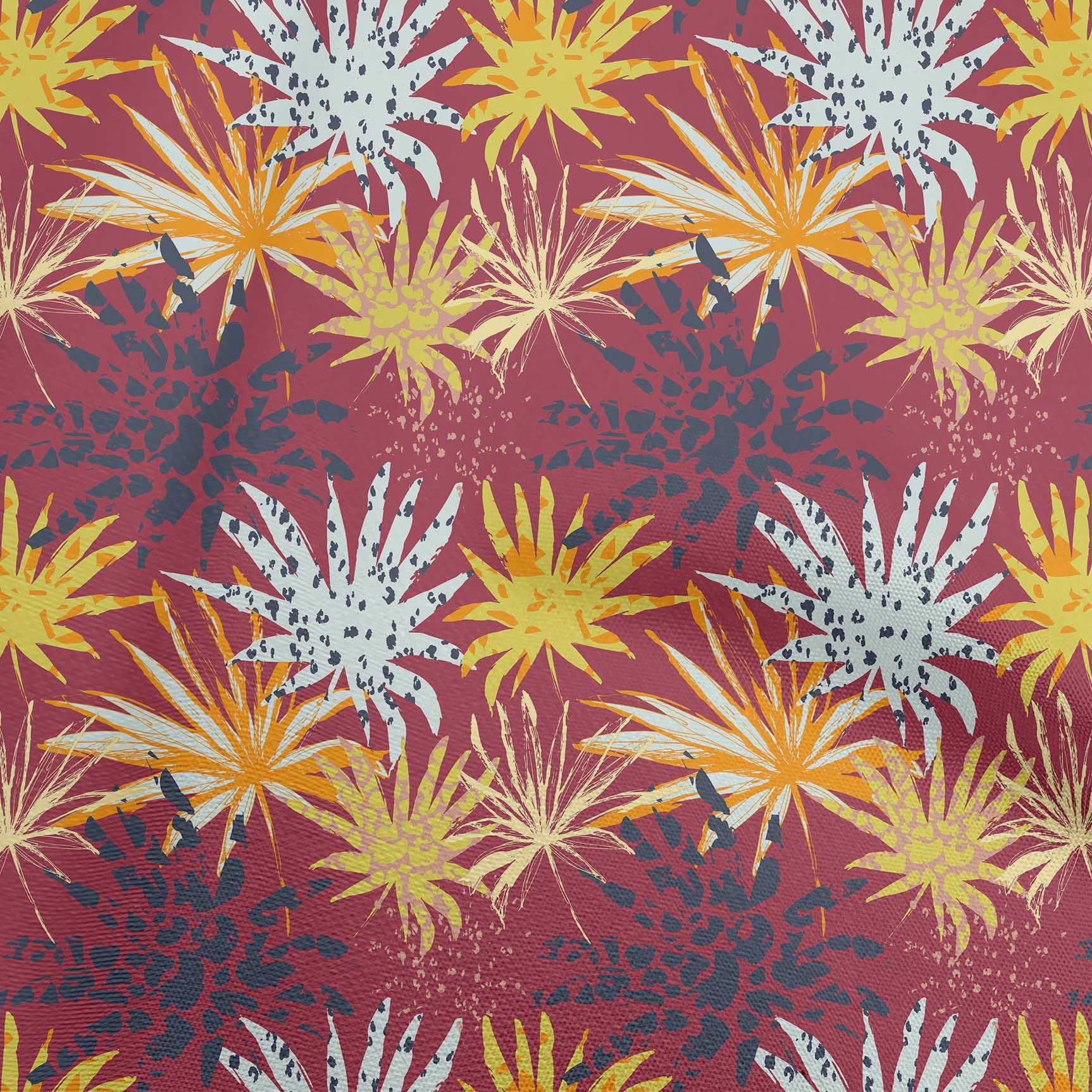oneOone Cotton Poplin Dark Magenta Fabric Tropical Leaf With Texture ...
