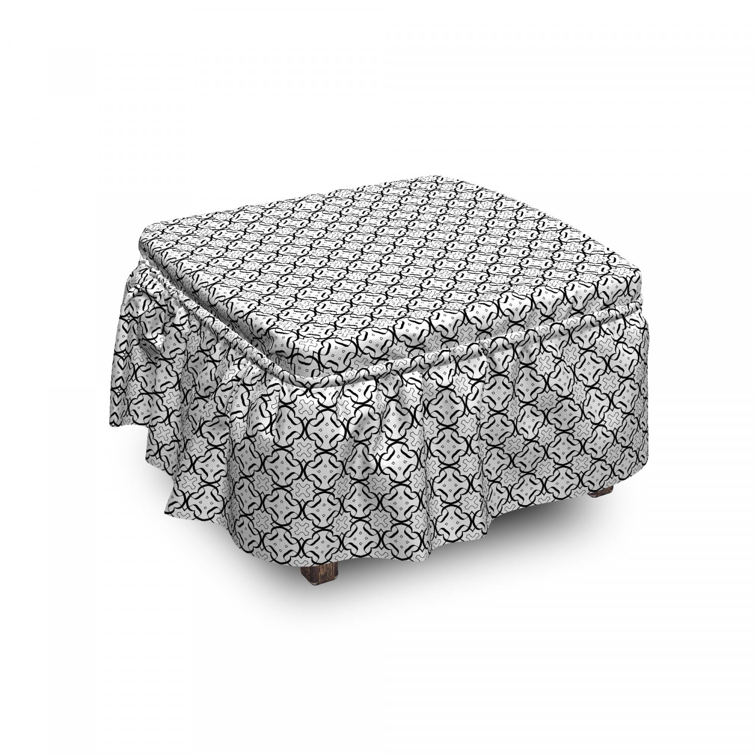 Vintage Ottoman Cover, Retro Stripes Design, 2 Piece Slipcover Set with ...