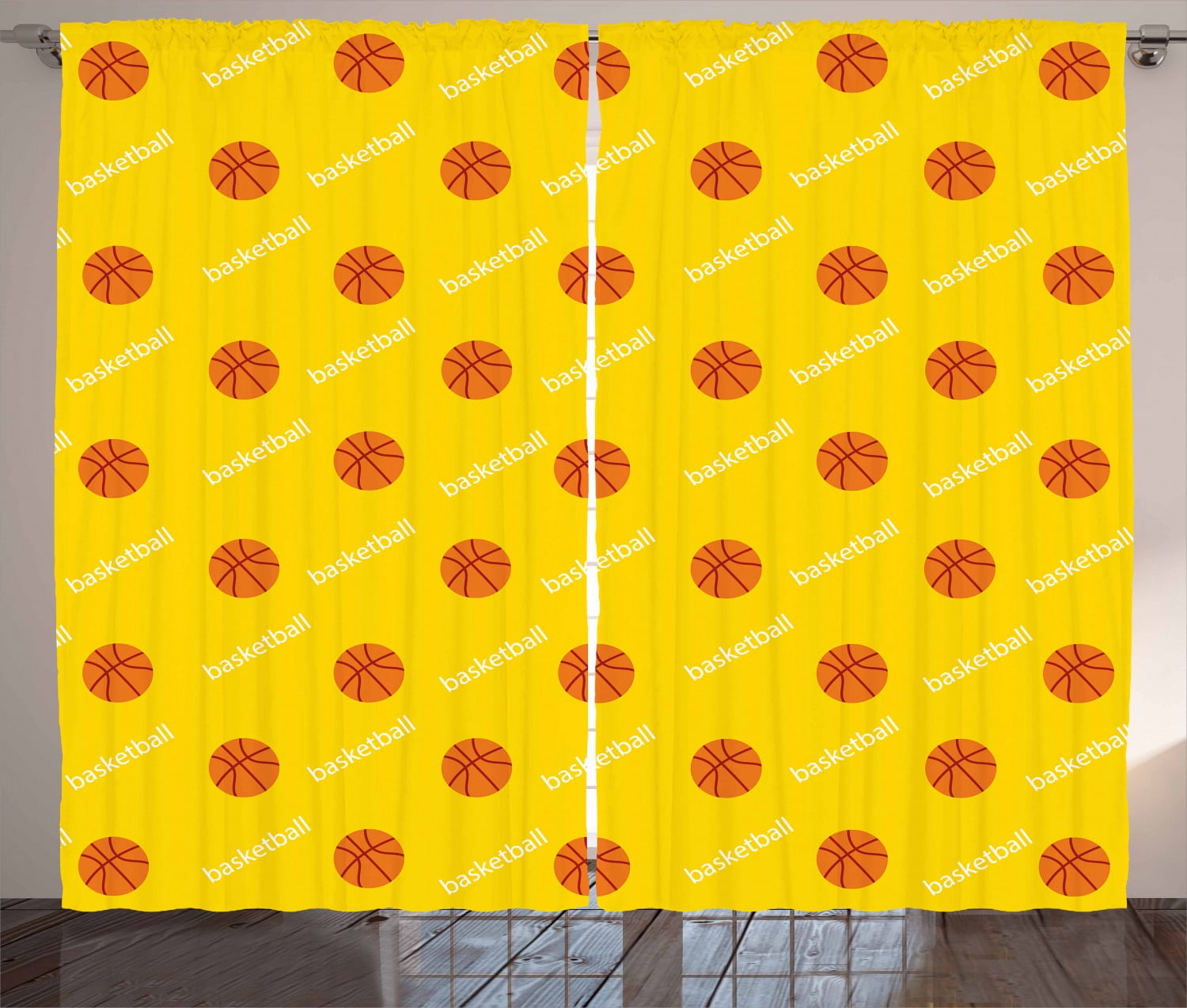 Basketball Curtains 2 Panels Set, Athletics League Theme Balls on ...