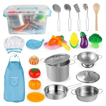 KidKraft 27-Piece Pastel Cookware Set, Plastic Dishes and Utensils for ...
