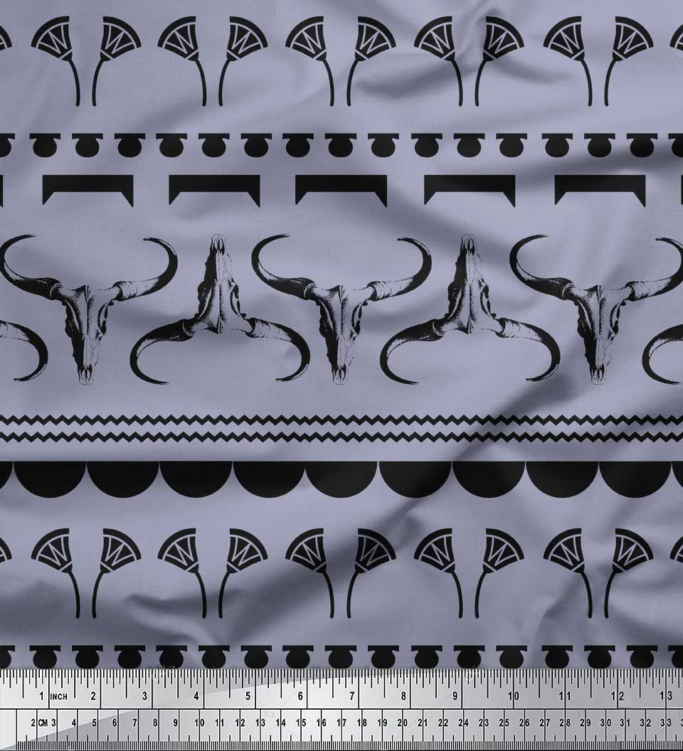 Soimoi Grey Modal Satin Fabric Floral & Buffalo Head African Print ...