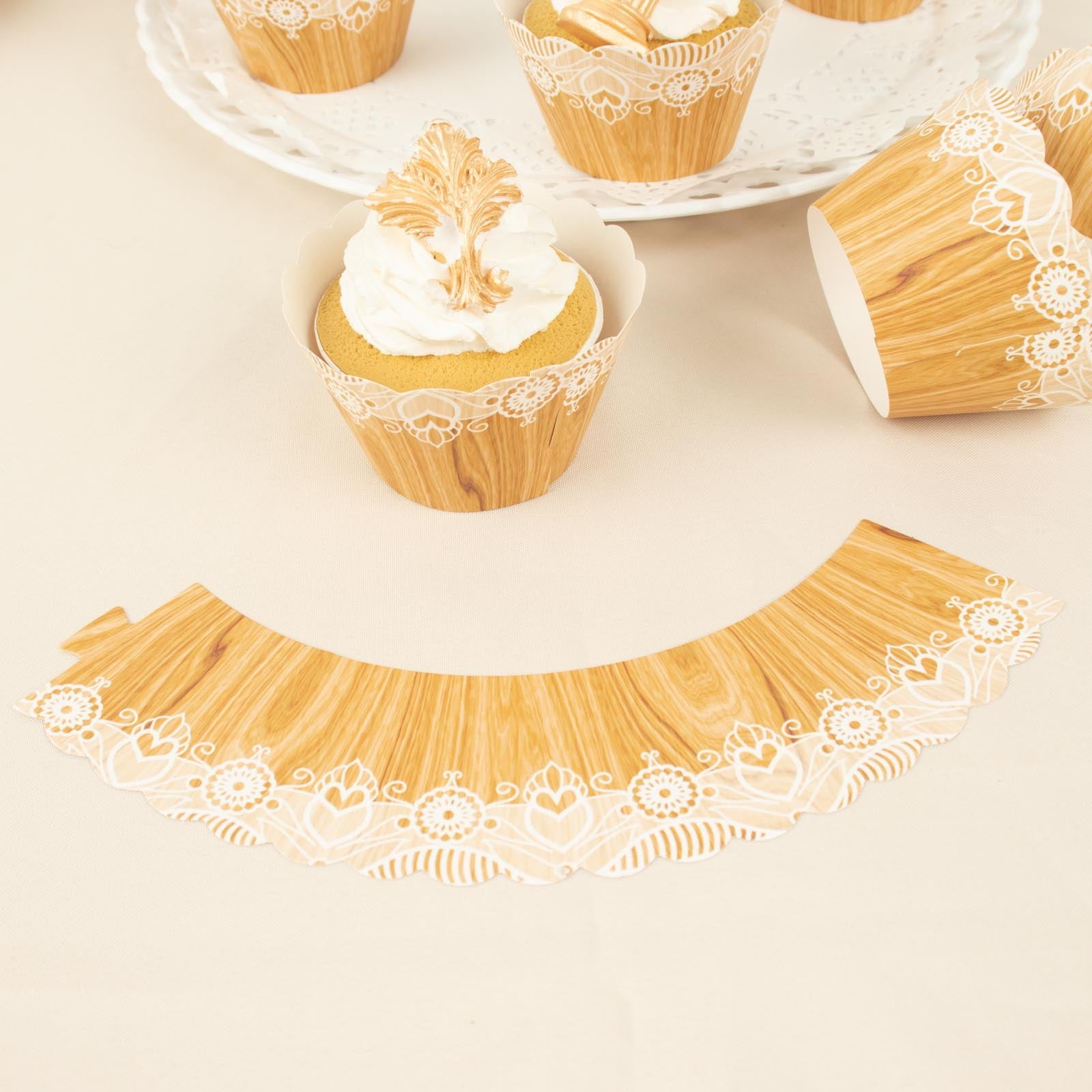 Efavormart 25 Pack | Natural Wood Grain And Lace Print Vintage Cupcake ...