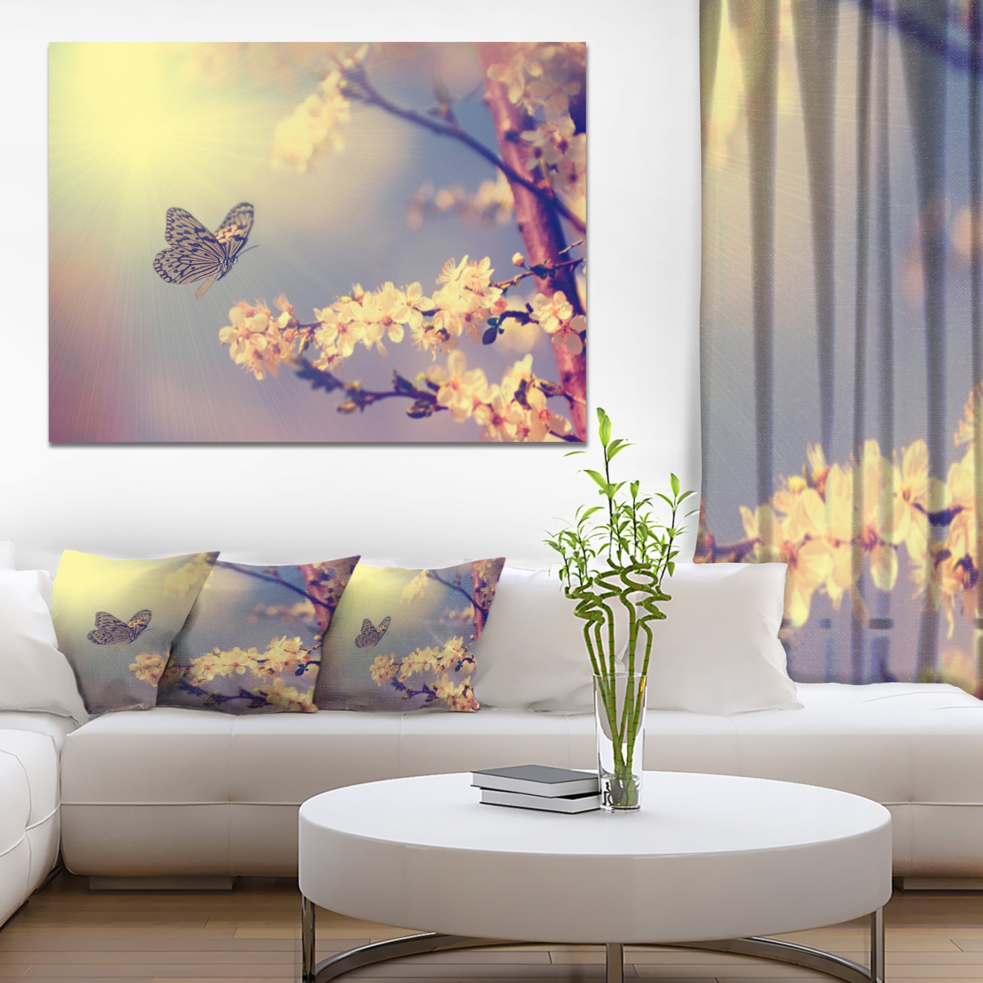 Click here for Designart Vintage Butterfly And Cherry Tree - Larg... prices