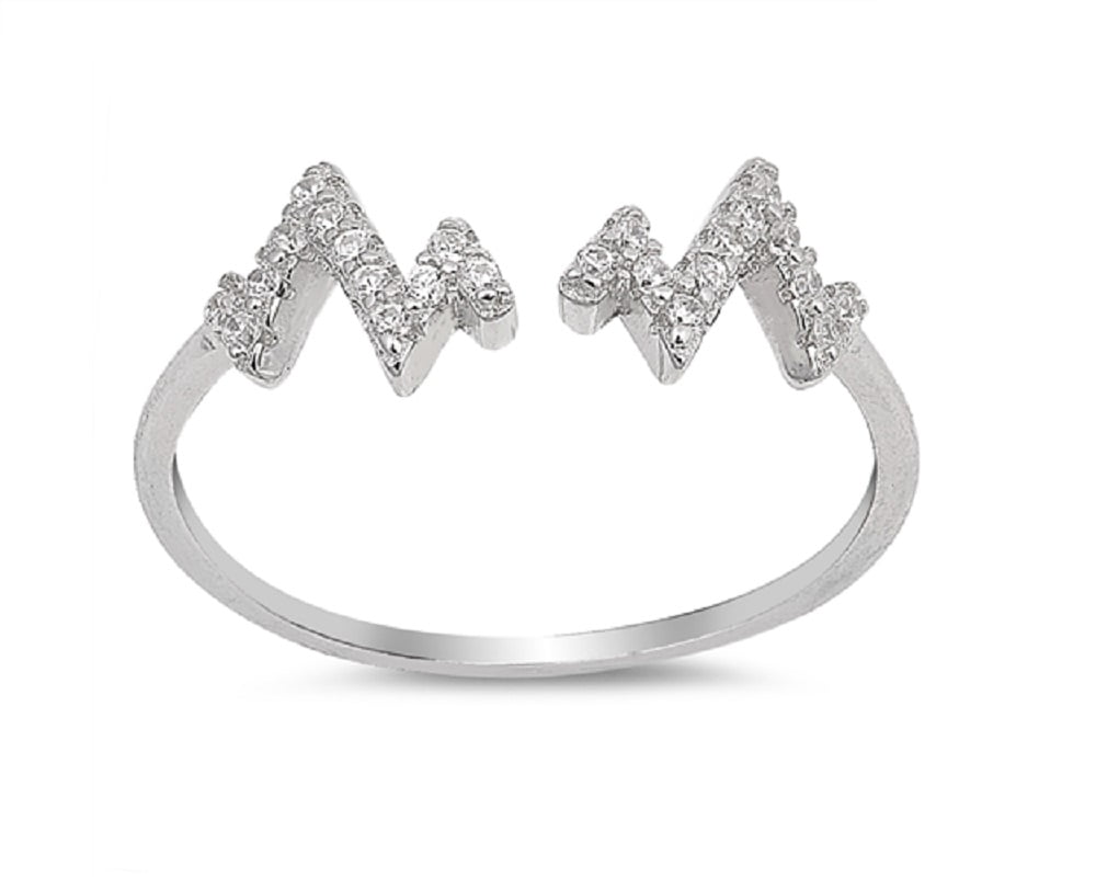 Clear Cubic Zirconia Split Zig Zag Adjustable Ring Sterling Silver ...