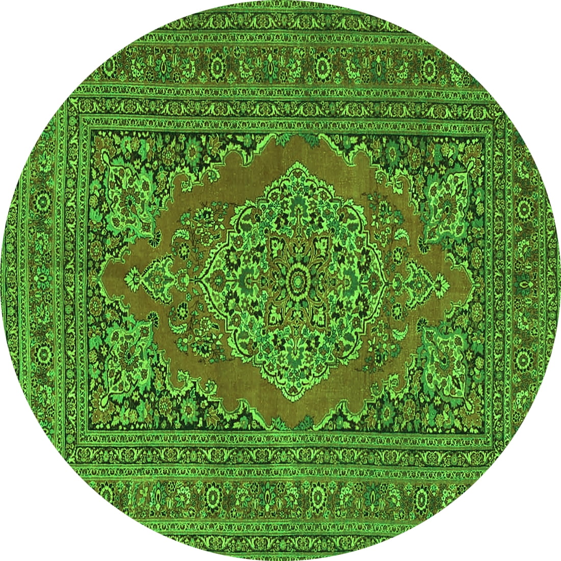Ahgly Company Indoor Round Medallion Green Traditional Area Rugs, 6 ...