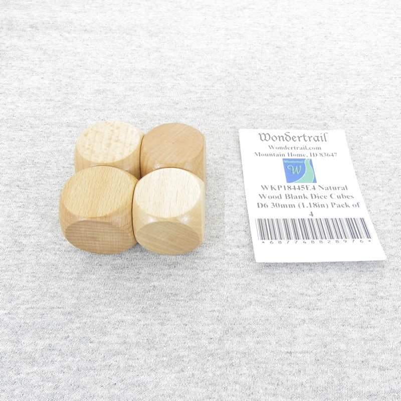 Natural Wood Blank Dice Cubes D6 30mm (1.18in) Pack of 4 Wondertrail ...