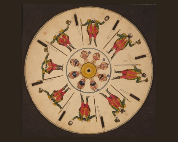 Print: Optical Illusion Disc With A Face Catching A Ball And A Man With ...