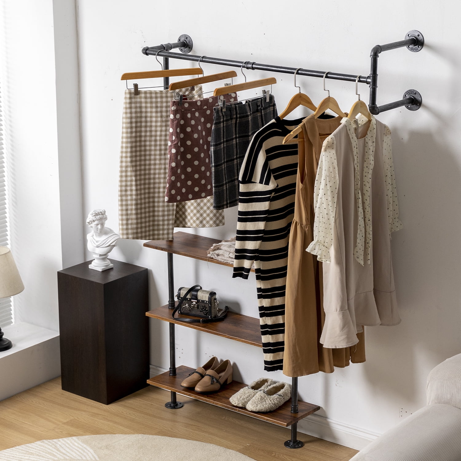 Industrial Pipe Clothing Rack with Shelves,Industrial Clothing Rack for ...