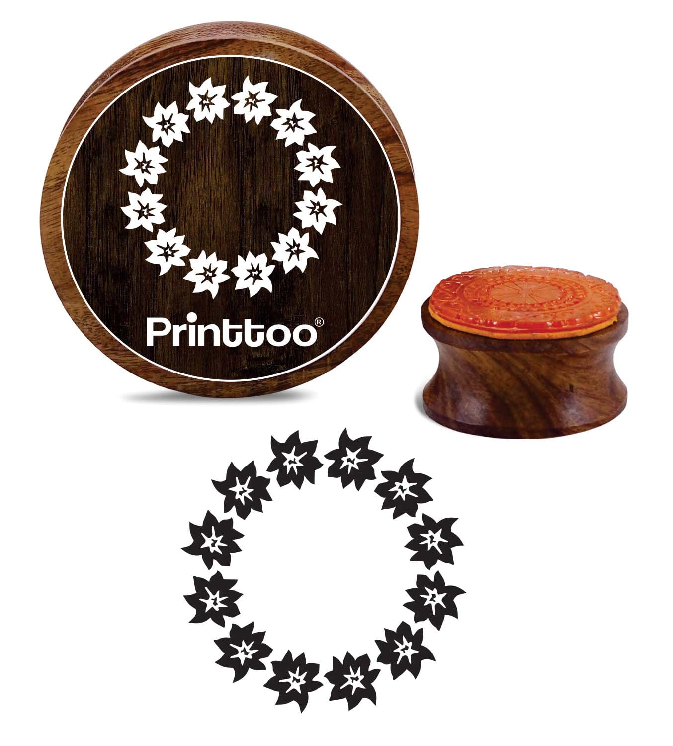 Printtoo Floral Pattern Round Wooden Rubber Stamp Card Making Craft ...