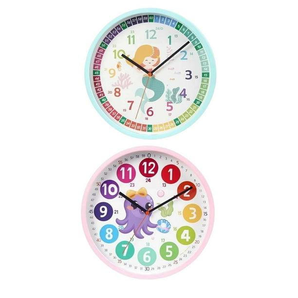 Tnarru 2 Pieces Modern 10inch Children Wall Clock Quiet Early Education ...