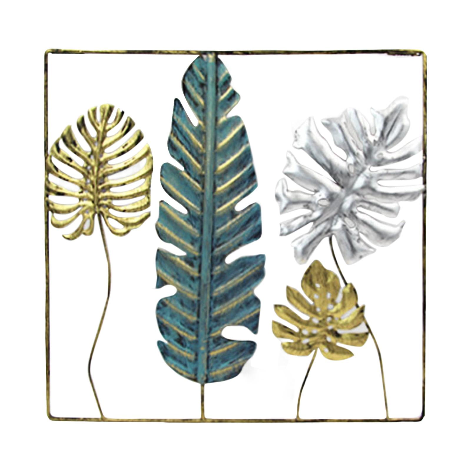 Wall Decor Metal Leaf Creative with Frame Wrought Iron Hanging Decor ...