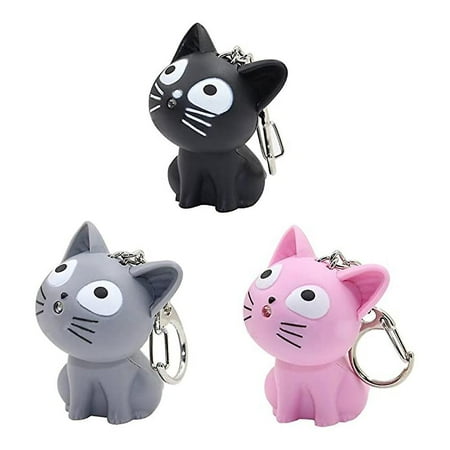 Set Of 3 Cute Cat Led Keychain With Sound Flashlight Lover Gifts Kids ...