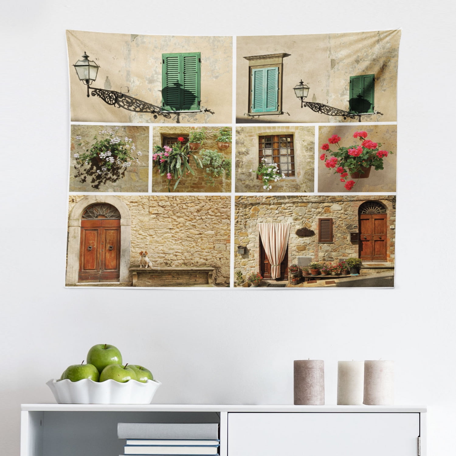 Italian Tapestry, Old Italian Village Scenery with Meadows and Clouds ...