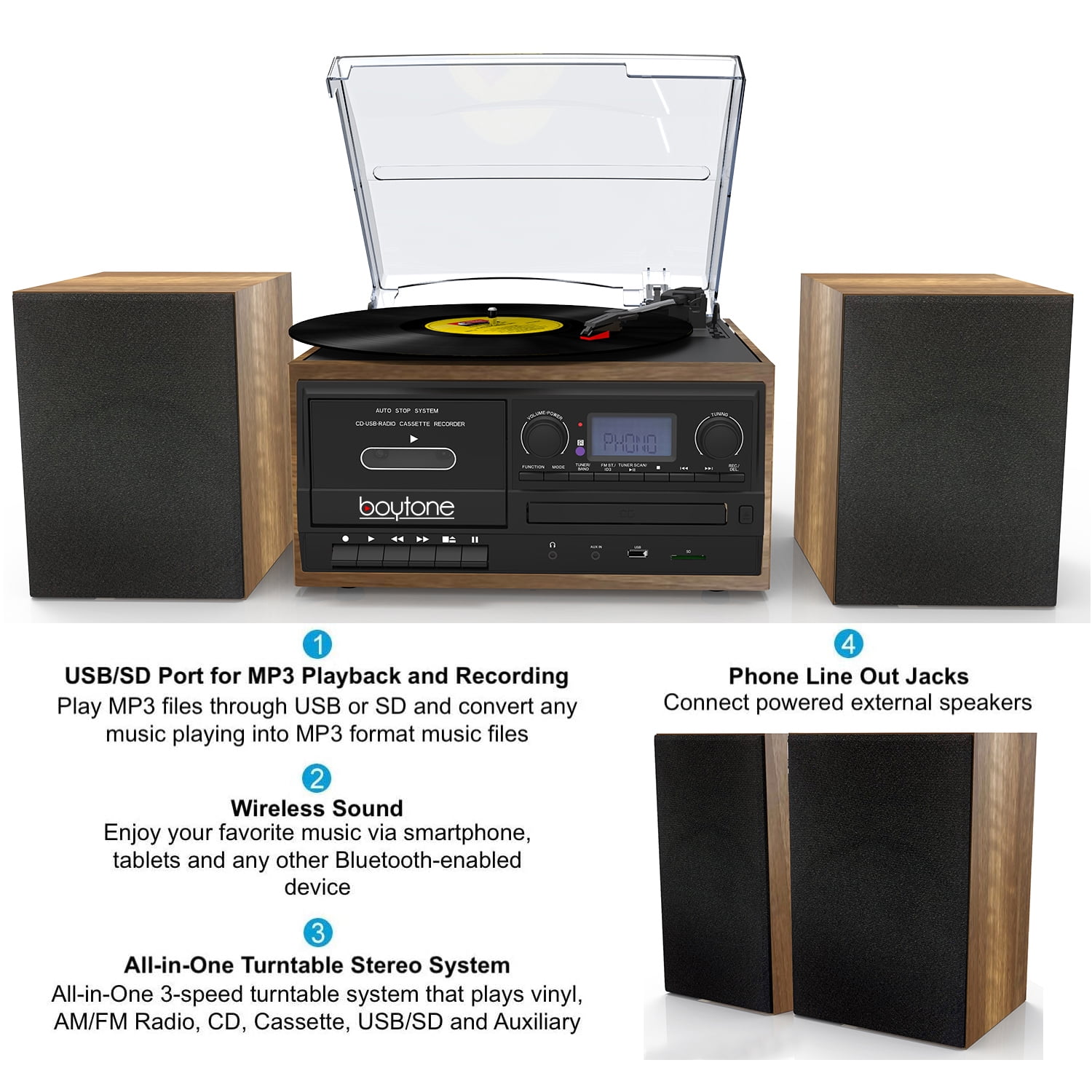 BT-58W Bluetooth Record Player TurntBable with CD Nepal | Ubuy