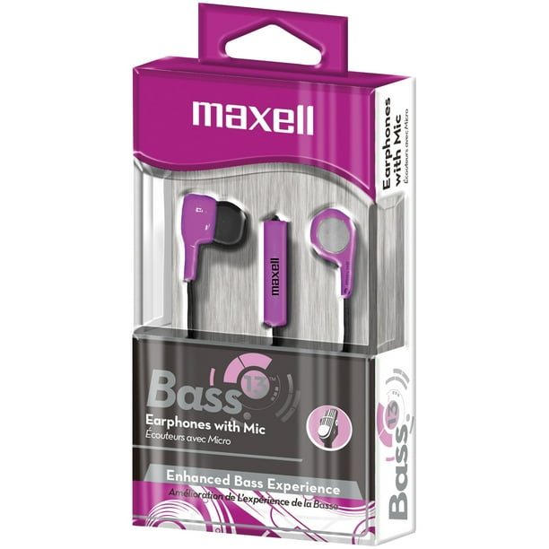 Maxell 199730 Bass 13 Heavy-Bass In-Ear Earbuds with Microphone (Purple ...