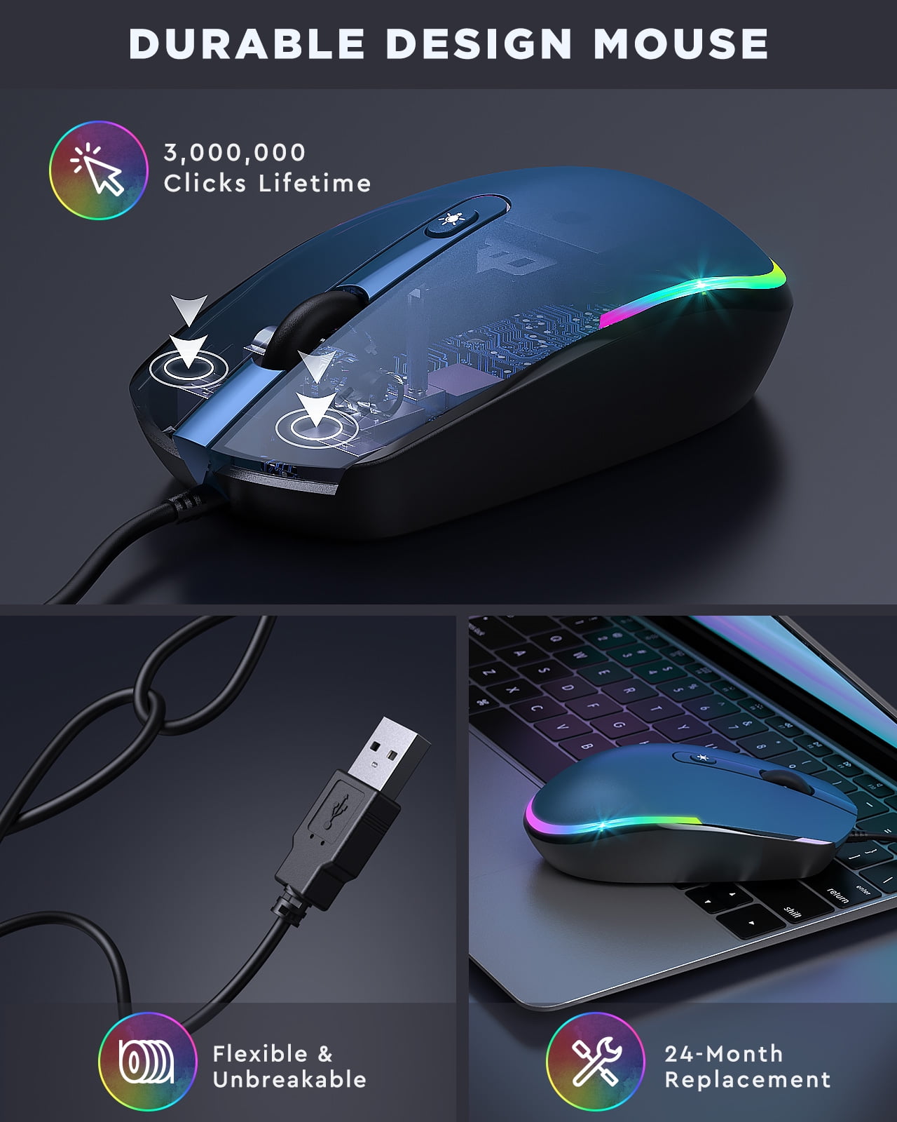 Mäuse 1600 DPI USB Kabelgebundene Maus für Laptop/PC/Computer/Mac Blau ...