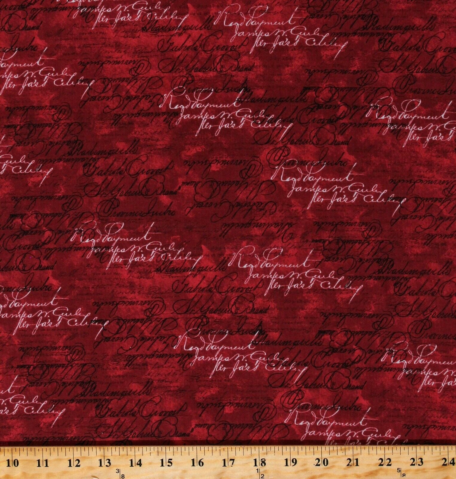 Cotton Cursive Words Text Vintage Handwriting on Red Cotton Fabric ...