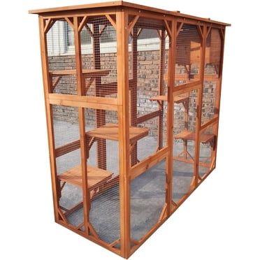 PawHut Outdoor Cat Enclosure: Large Wooden Condo Cage with Play Area ...