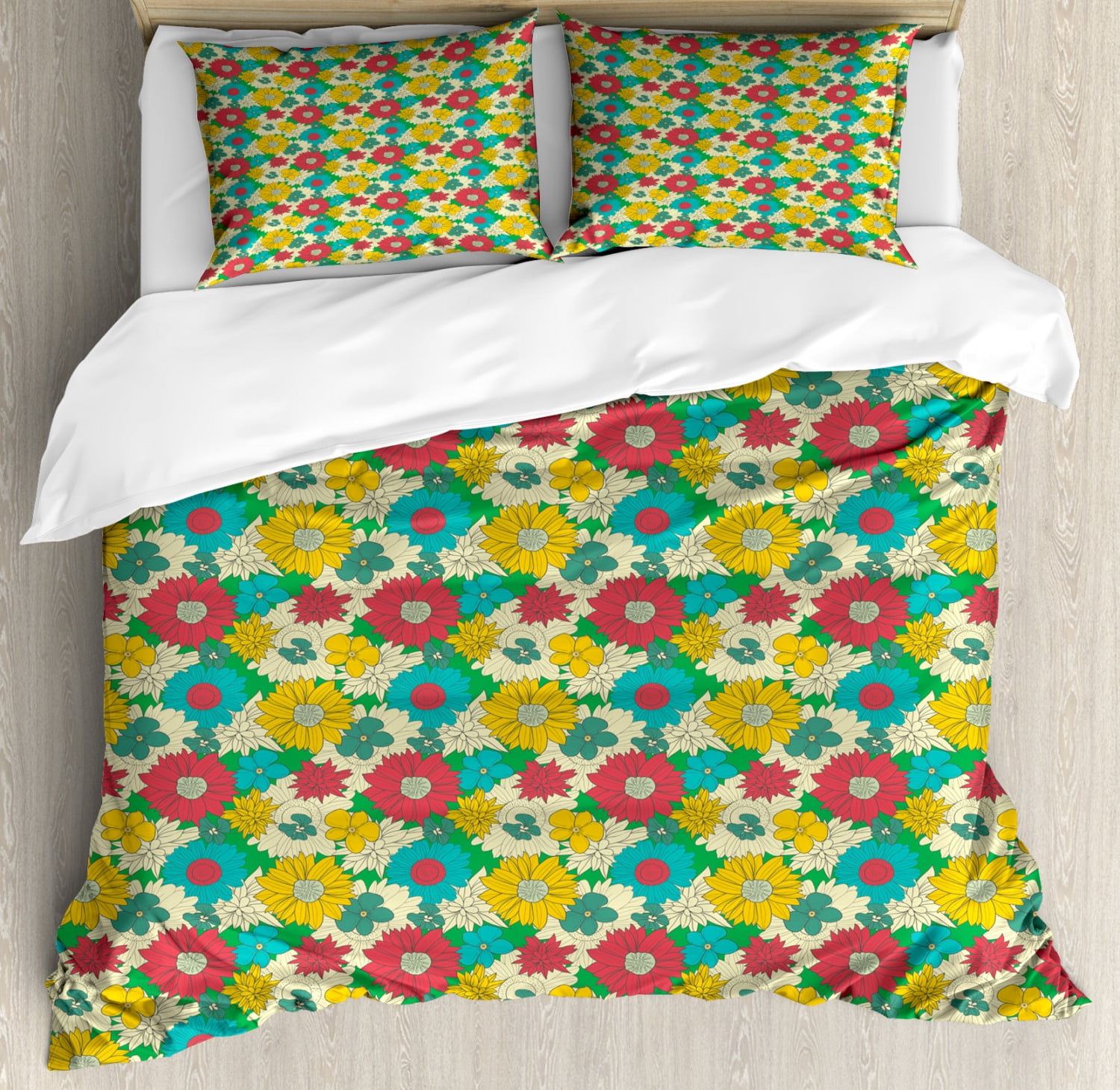 Colorful Queen Size Duvet Cover Set, Various Different Flowers ...