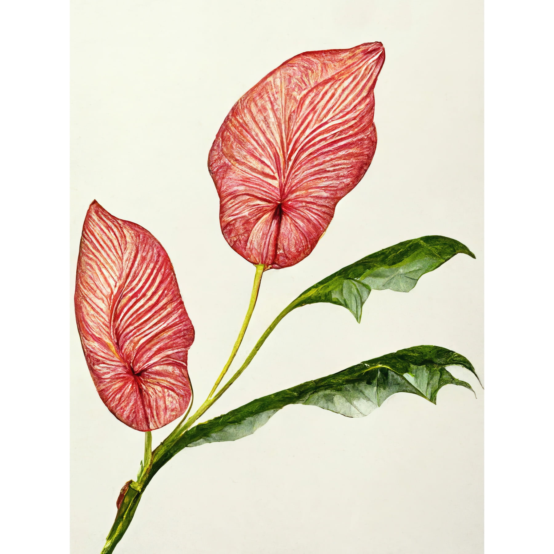 Pink Laceleaf Tropical Leaf Anthurium Botanical Unframed Wall Art Print ...