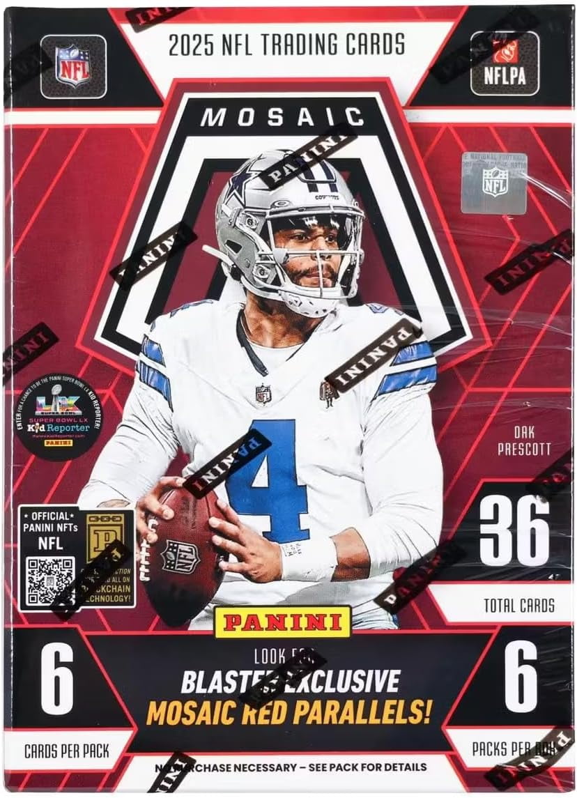 Panini 2025 Mosaic Football 6-Pack Hobby Blaster Box (1 Green Mosaic ...